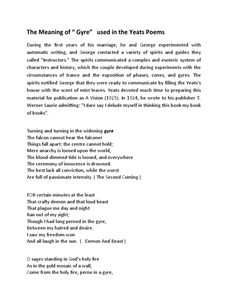 The Meaning of " Gyre" Used in The Yeats Poems | PDF | W. B. Yeats ...