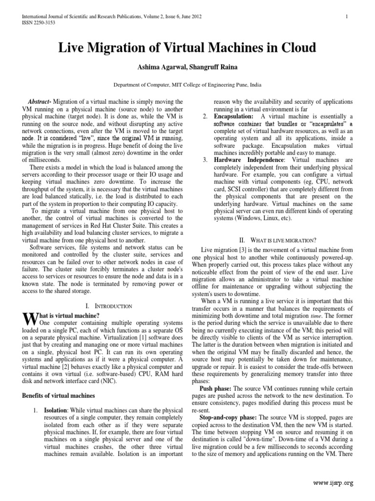 Live Migration of Virtual Machines in Cloud: Ashima Agarwal, Shangruff ...