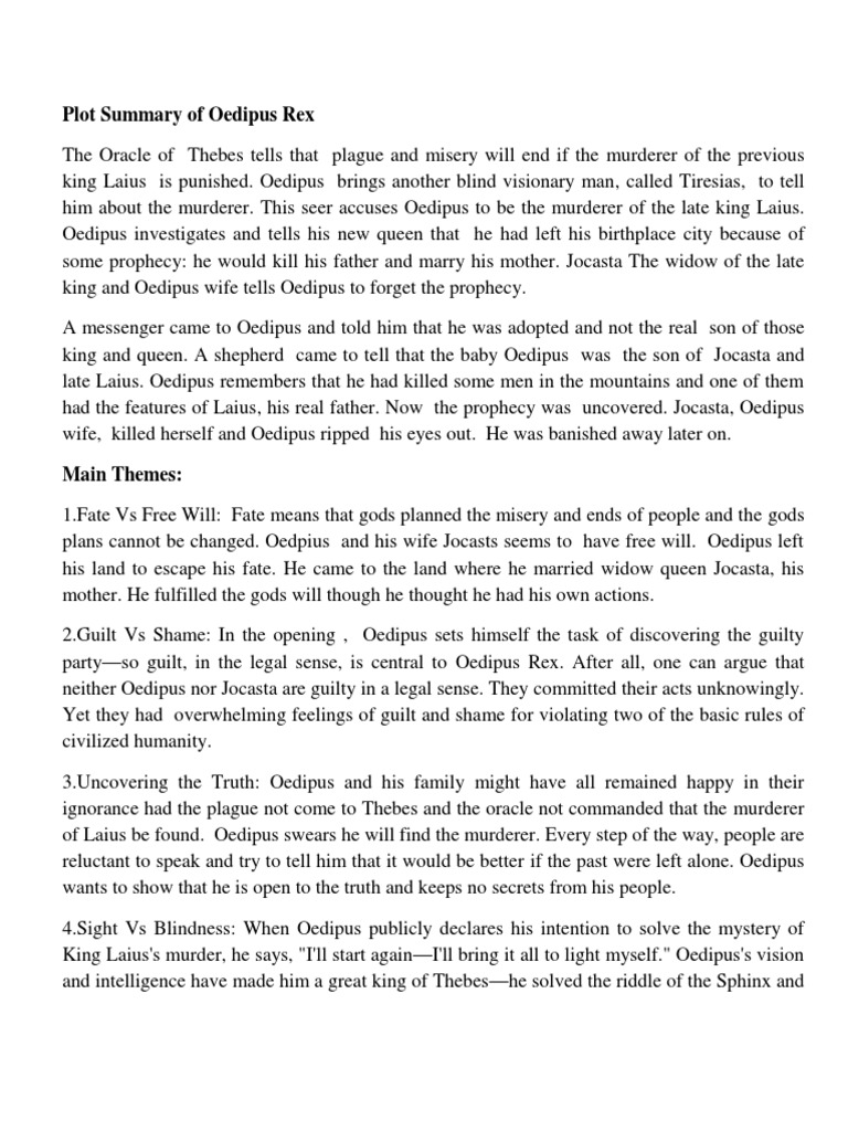 Plot Summary of Oedipus Rex | PDF | Theban Mythology | Boeotian Mythology
