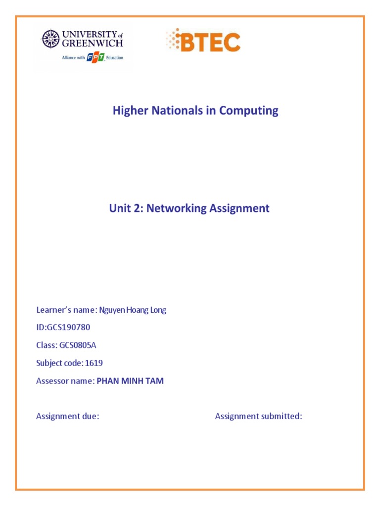 Higher Nationals in Computing: Unit 2: Networking Assignment | PDF ...