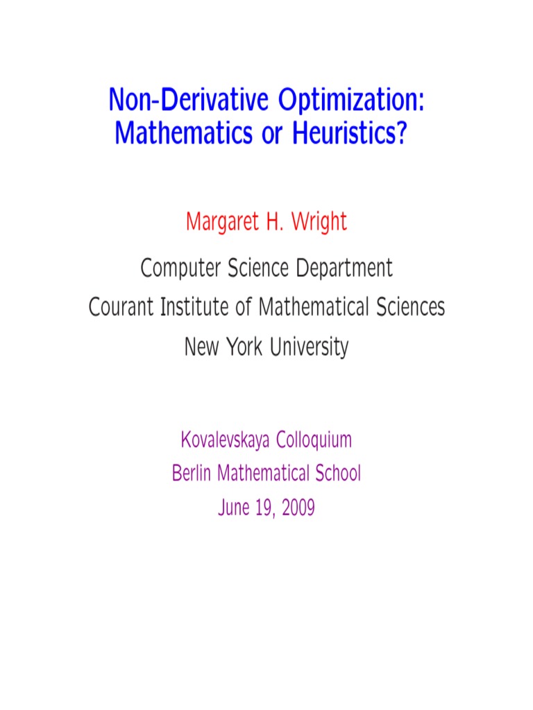Non-Derivative Optimization: From Heuristics to Rigorous Methods | PDF ...