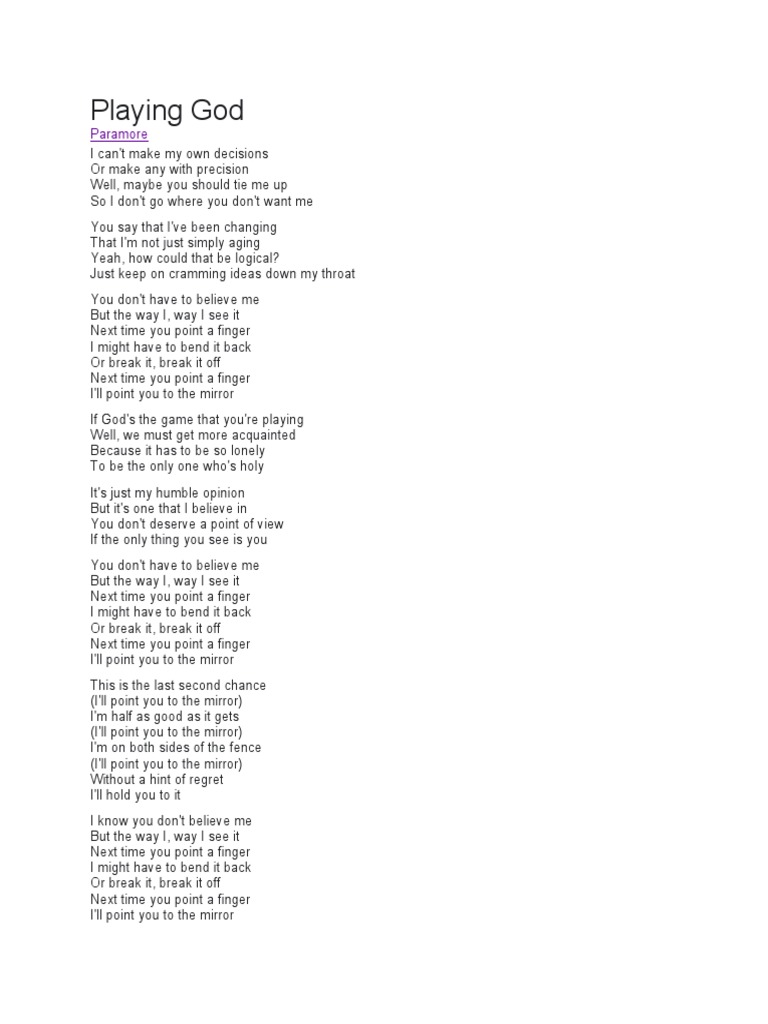 Playing God Paramore Lyrics