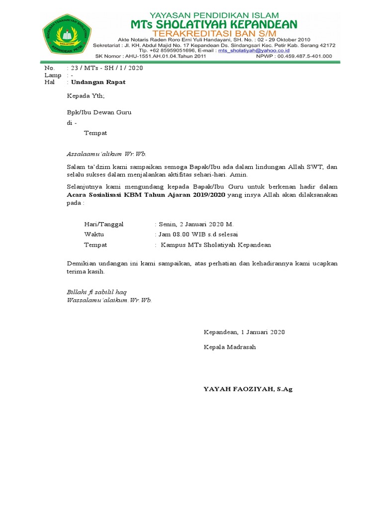 Surat Undangan Rapat | PDF