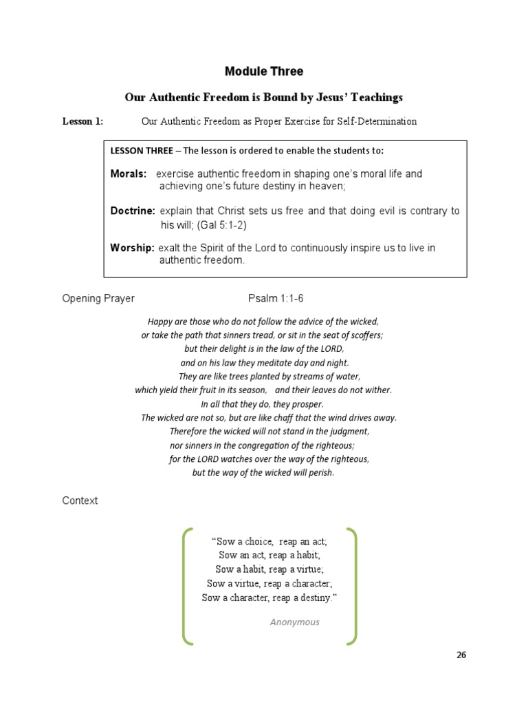 Module Three Our Authentic Freedom Is Bound by Jesus' Teachings | PDF ...