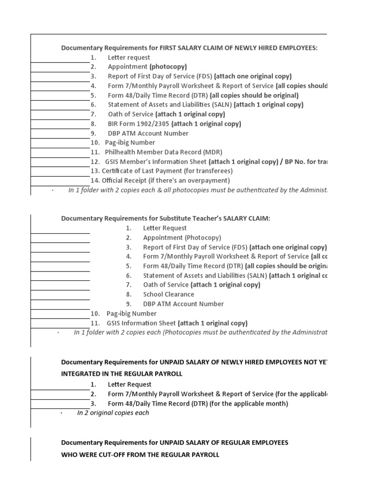 First Salary Claim Requirements for Employees | PDF | Payroll | Labour
