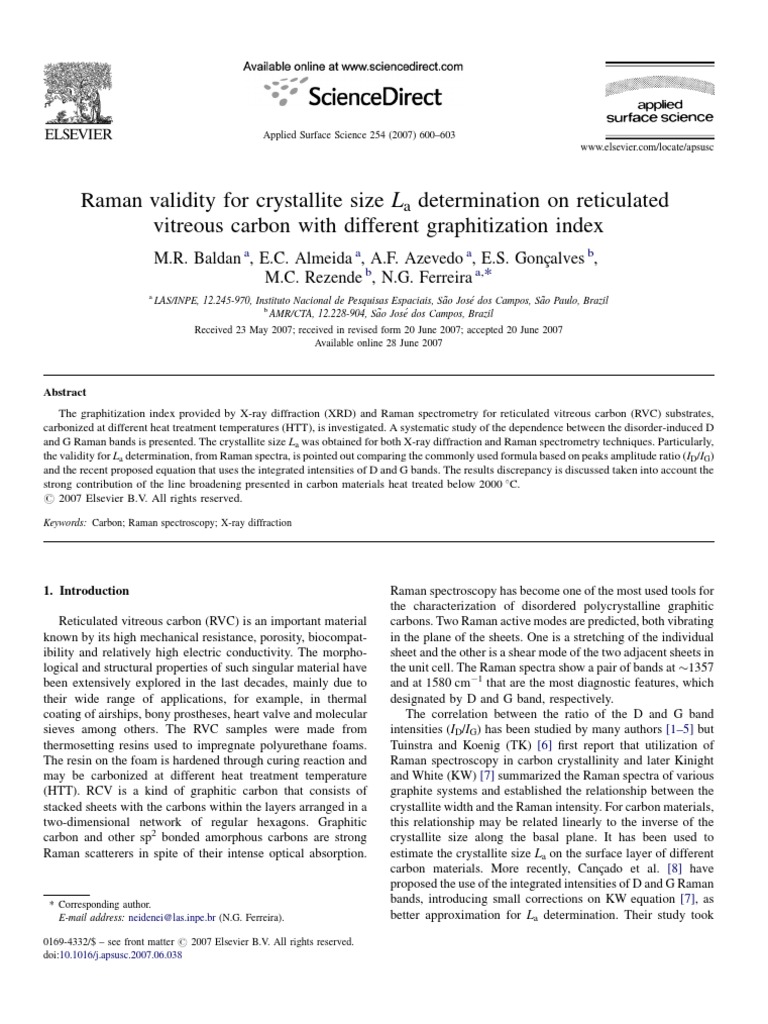 Raman Validity For Crystallite Size L Determination On Reticulated Vitreous Carbon With ...