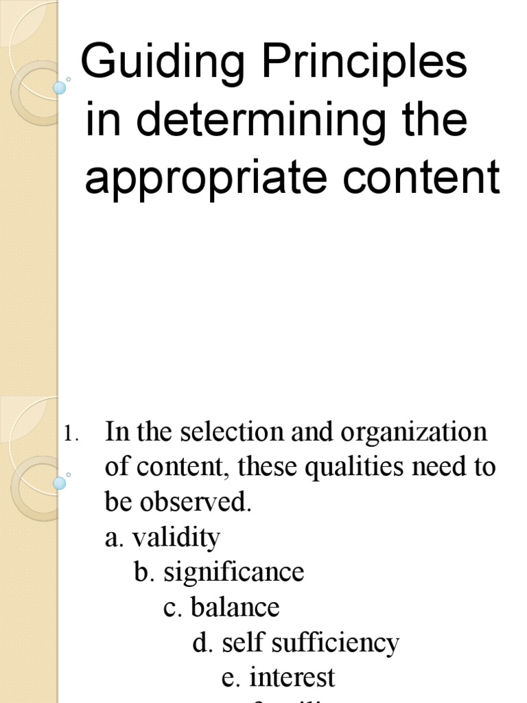 Guiding Principles in Determining The Appropriate Content | PDF | Self ...