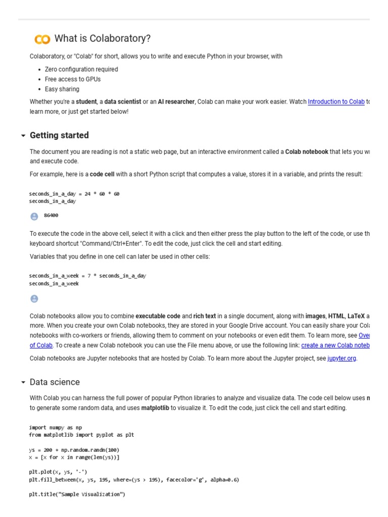 Welcome To Colaboratory - Colaboratory | PDF | Computing | Software
