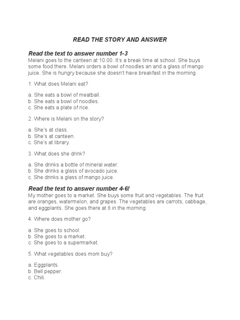 Read The Story and Answer Read The Text To Answer Number 1-3 | PDF ...
