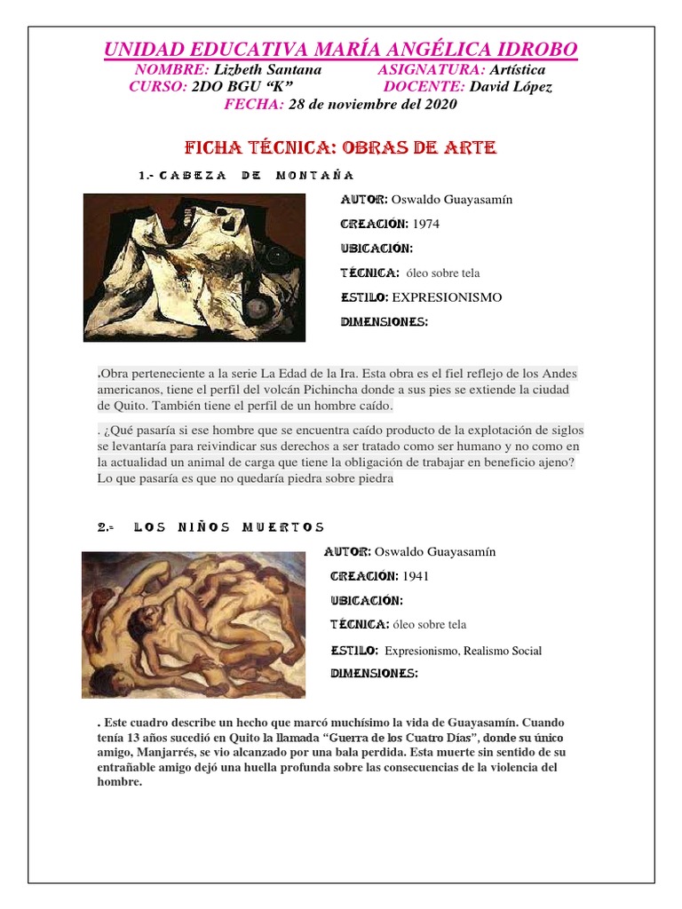Ficha Técnica: Obras de Arte: Unidad Educativa María Angélica Idrobo ...