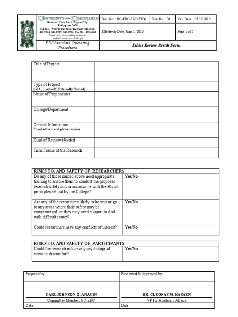 Sample - Ethics Review Result Form | PDF | Consent | Informed Consent