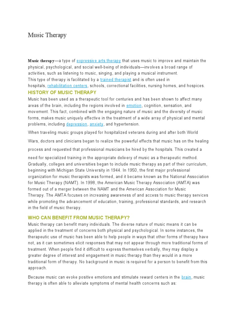 Music Therapy | PDF | Psychotherapy | Major Depressive Disorder