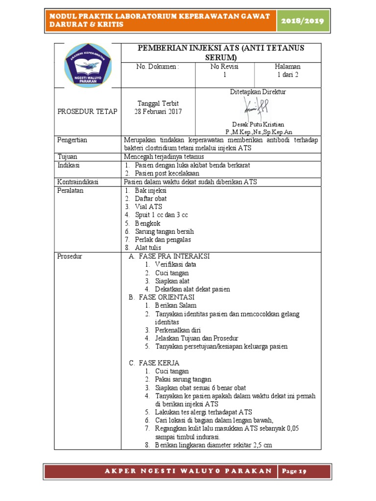 Prosedur Injeksi ATS untuk Tetanus | PDF | Kesehatan Holistik