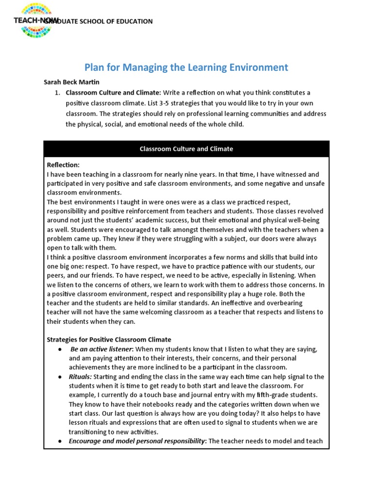 Strategies for Positive Classroom Climate | PDF | Teachers | Classroom