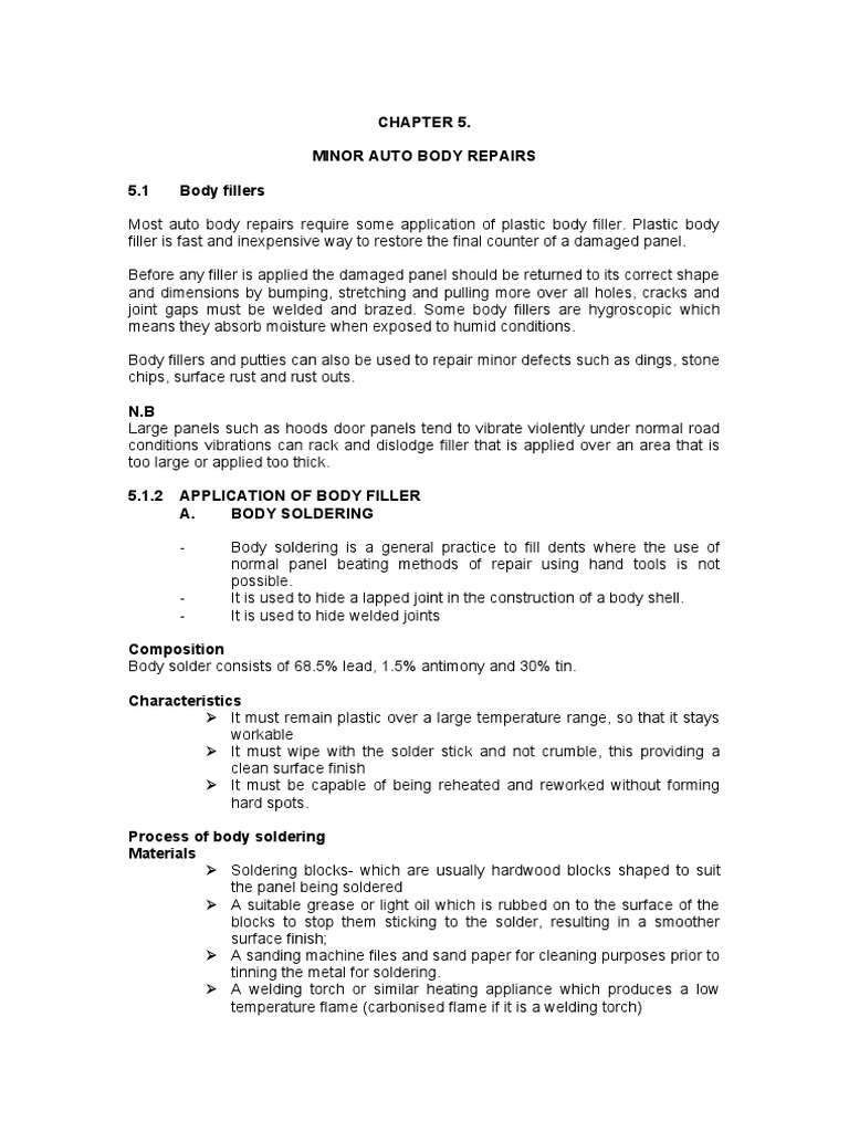 Chapter-5 Minor Auto Body Repair | PDF | Soldering | Solder
