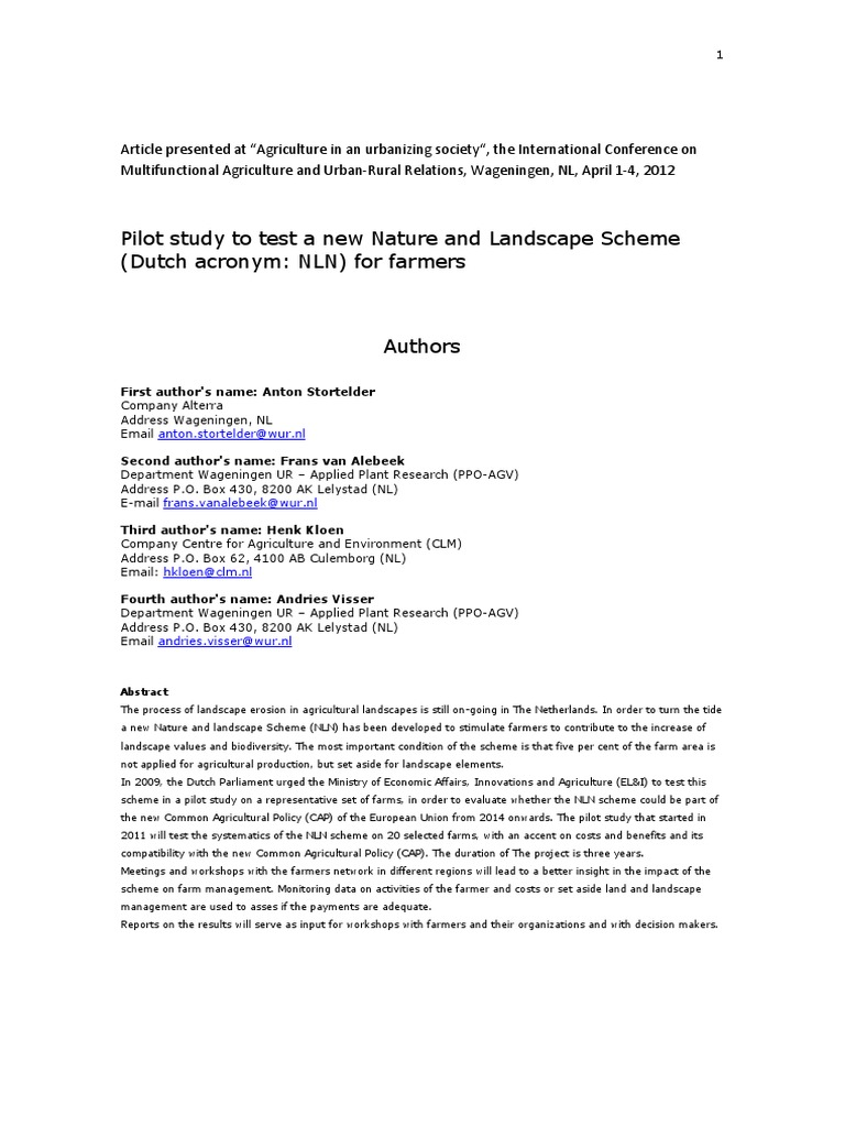 Pilot Study To Test A New Nature and Landscape Scheme (Dutch Acronym ...