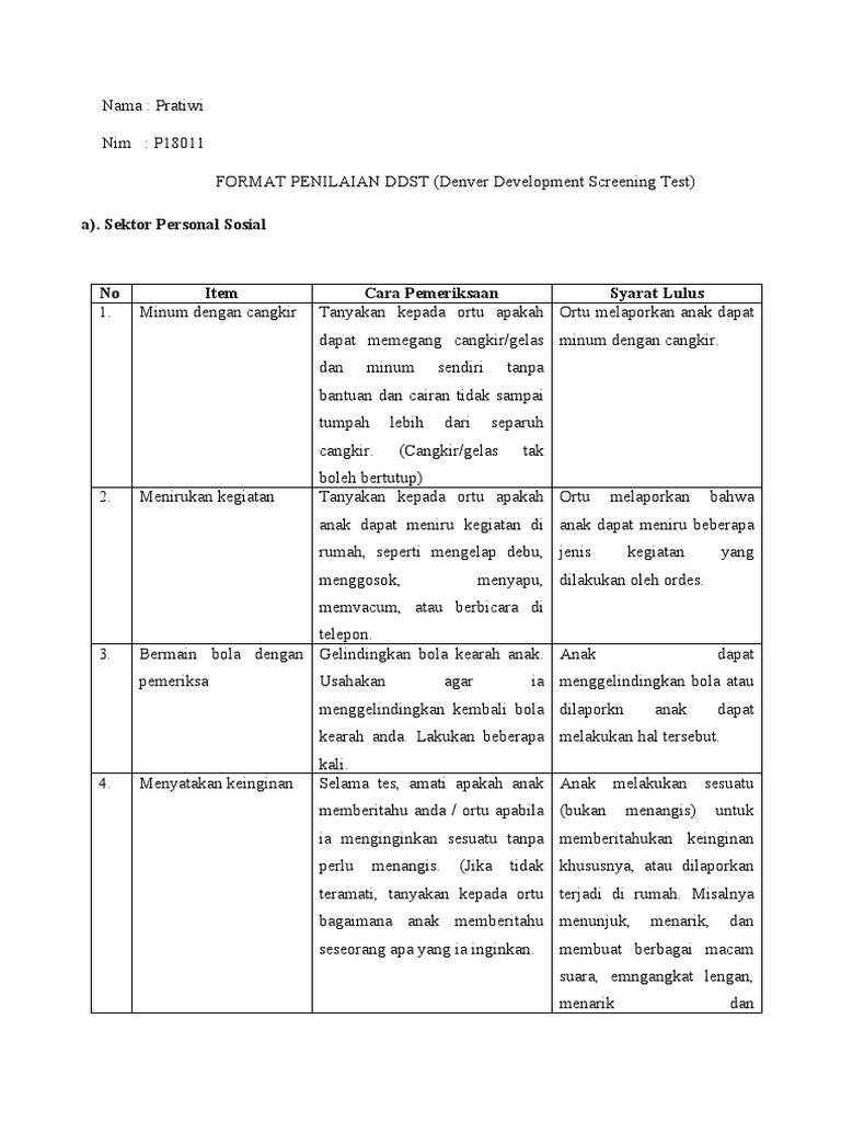 Format Penilaian DDST | PDF