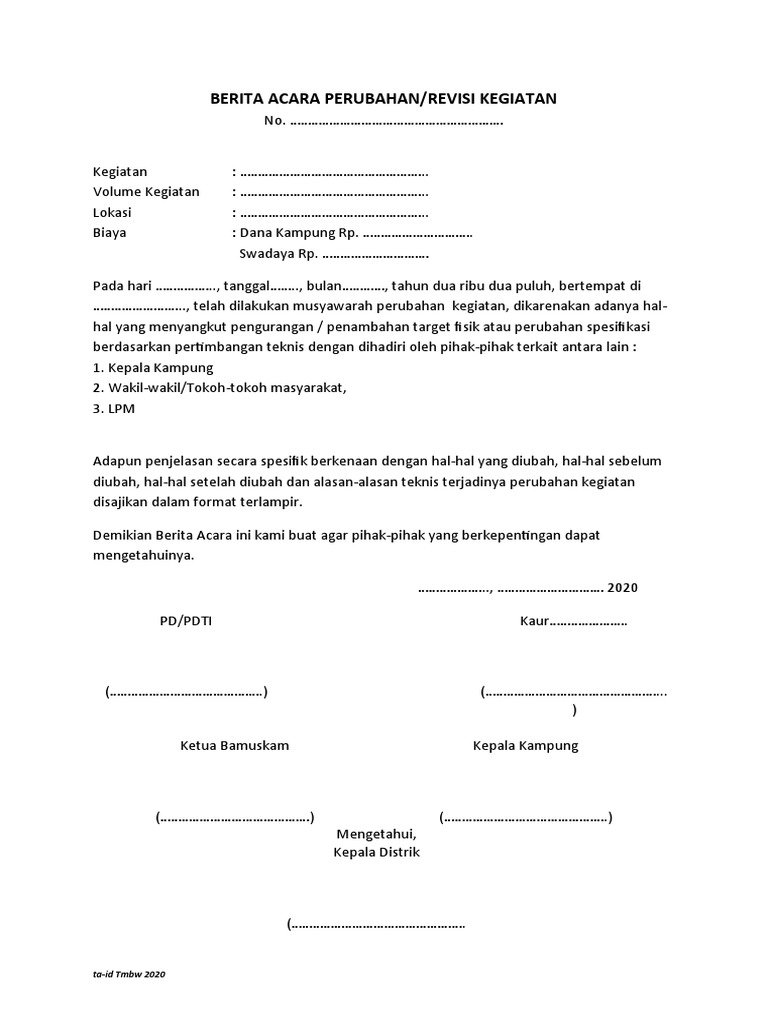 Berita Acara Perubahan Kegiatan | PDF