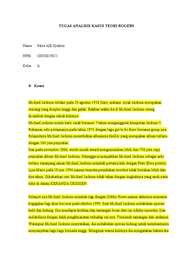 Tugas Analisis Kasus Teori Rogers | PDF