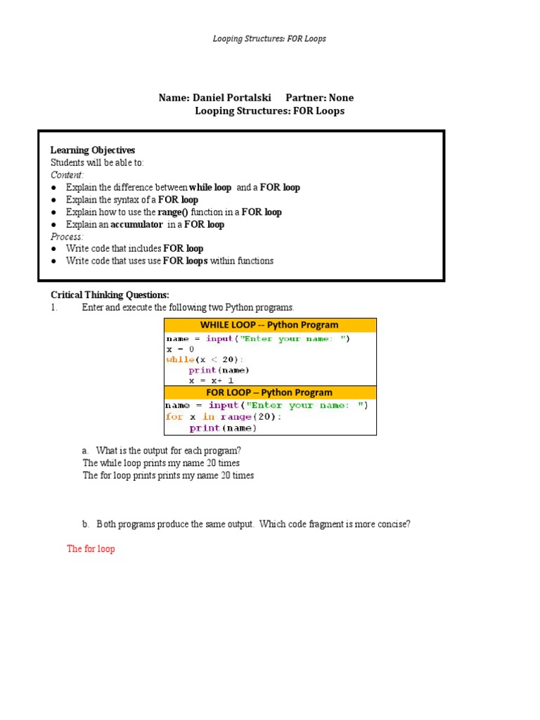 POGIL FOR Loops | PDF | Control Flow | Software Development