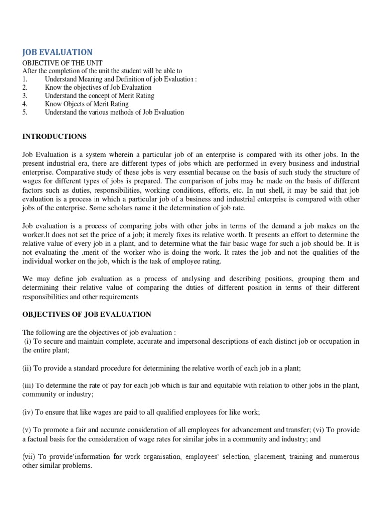 Understanding Job Evaluation and Merit Rating: A Comprehensive Review ...