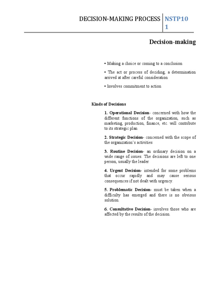 Lesson #3 Decision-Making Process | PDF | Conflict (Process) | Decision ...
