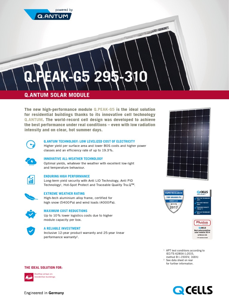 Hanwha Q CELLS Data Sheet QPEAK-G5 295-310 2017-10 Rev01 EN | PDF ...