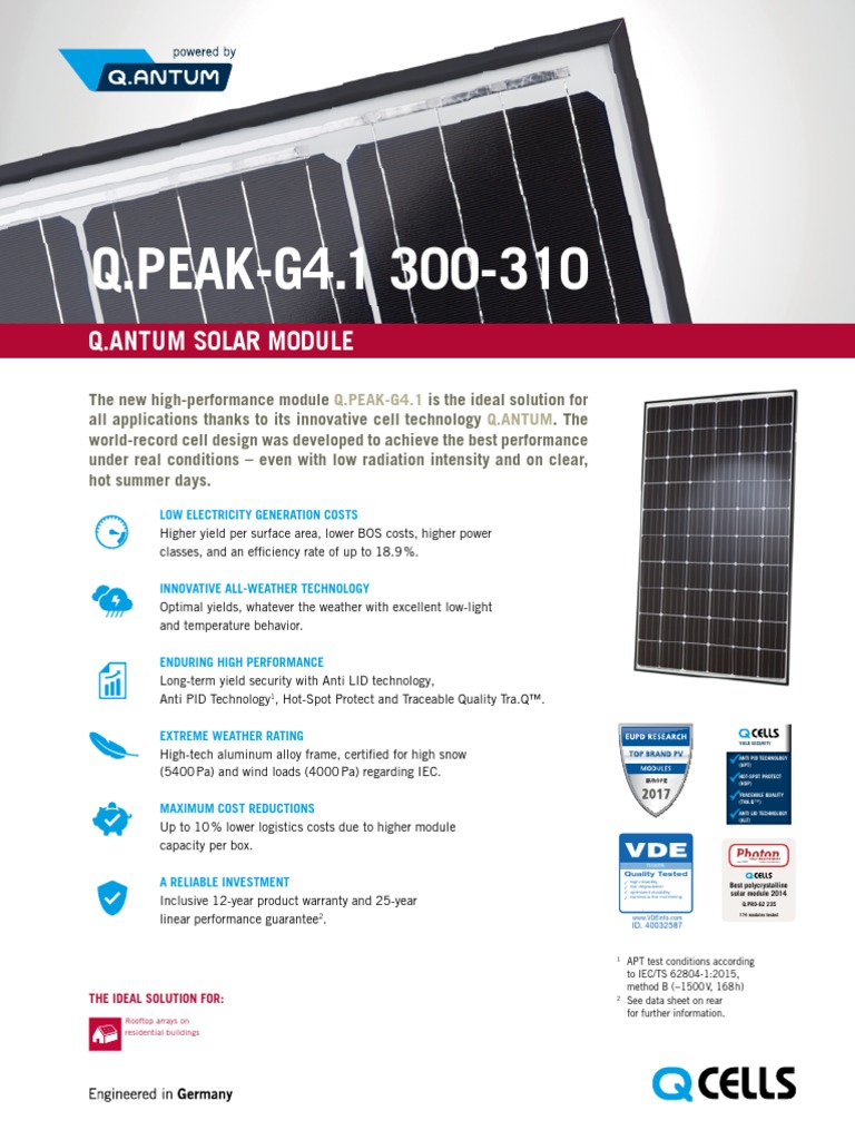 Hanwha Q CELLS Data Sheet QPEAK-G4.1 300-310 2017-11 Rev01 NA | PDF ...