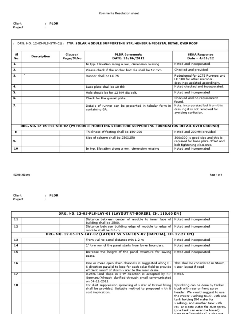 Comments Resolution Sheet: Member & Pedestal Detail Over Roof | PDF ...