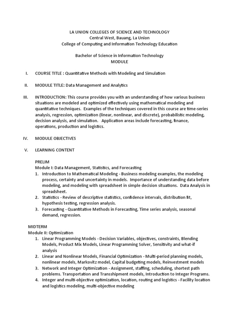 Module 8 - Quantitative Methods | PDF | Mathematical Optimization | Statistics