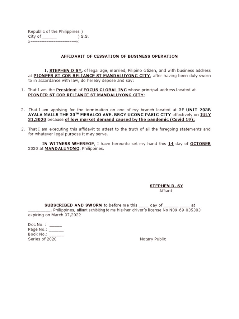 Affidavit of Closure