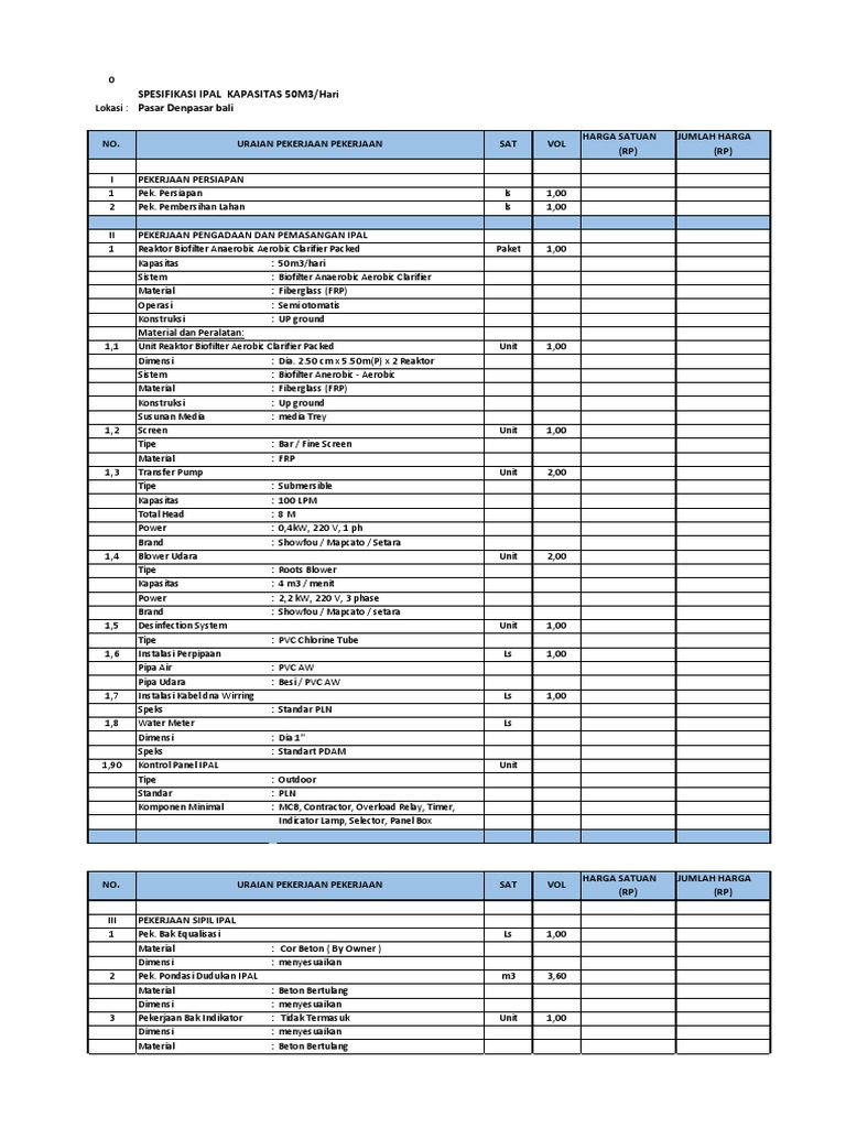 Spesifikasi Blower untuk IPAL 50m3/hari | PDF | Teknologi & Rekayasa