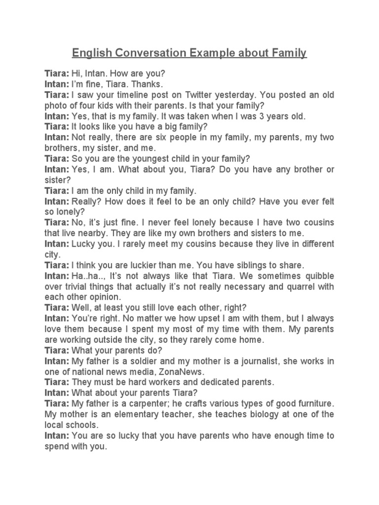 English Conversation Example About Family | PDF