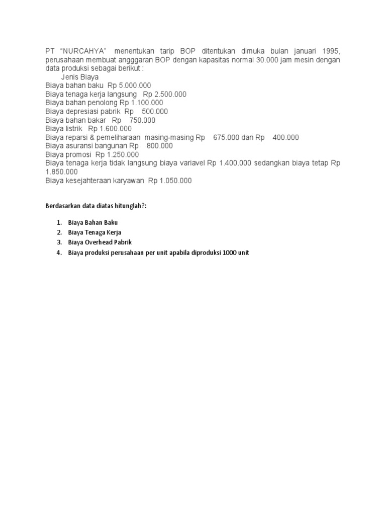 Latihan Biaya Overhead | PDF