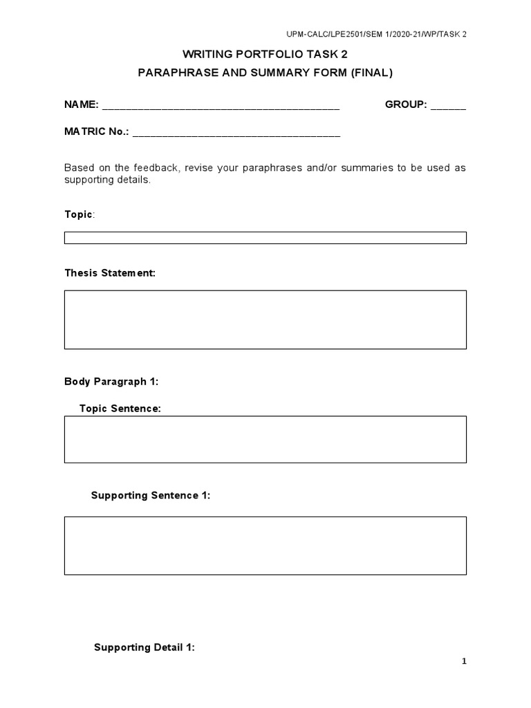 Lpe2501 Writing Portfolio Task 2 (Paraphrase & Summary Form - Final) | PDF