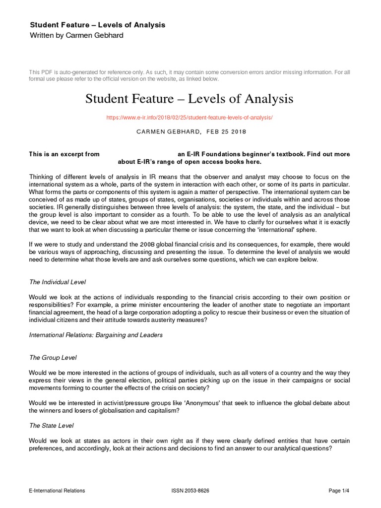 Levels of Analysis OVERVIEW | PDF | Finance & Money Management