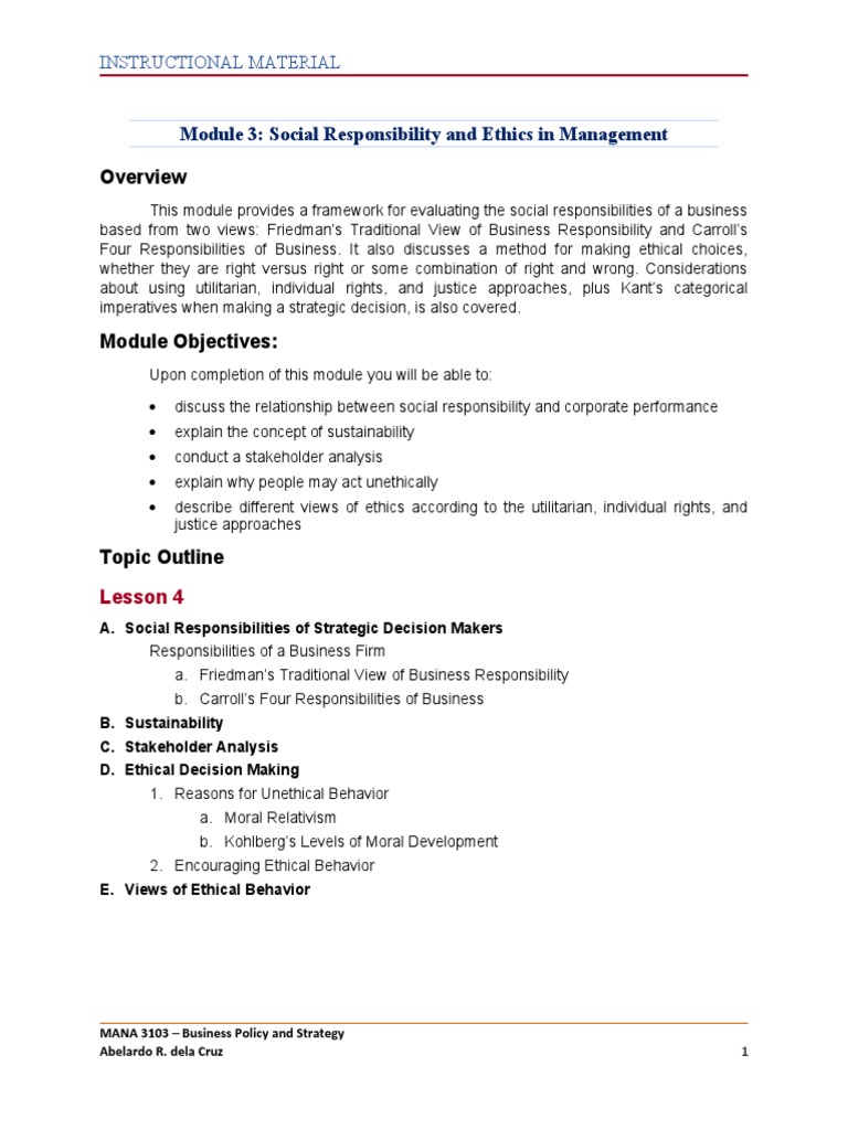 Module 3 - Social Responsibility and Ethics in Management | PDF ...