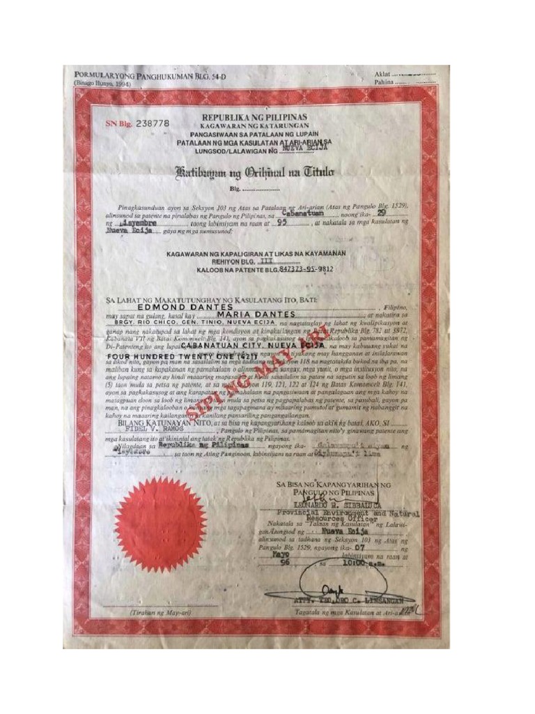 Original Certificate of Title Oct PDF | PDF