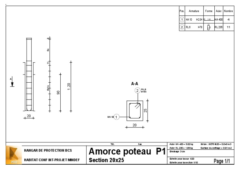 Amorce Poteau P1: Section 20x25 Page 1/1 | PDF