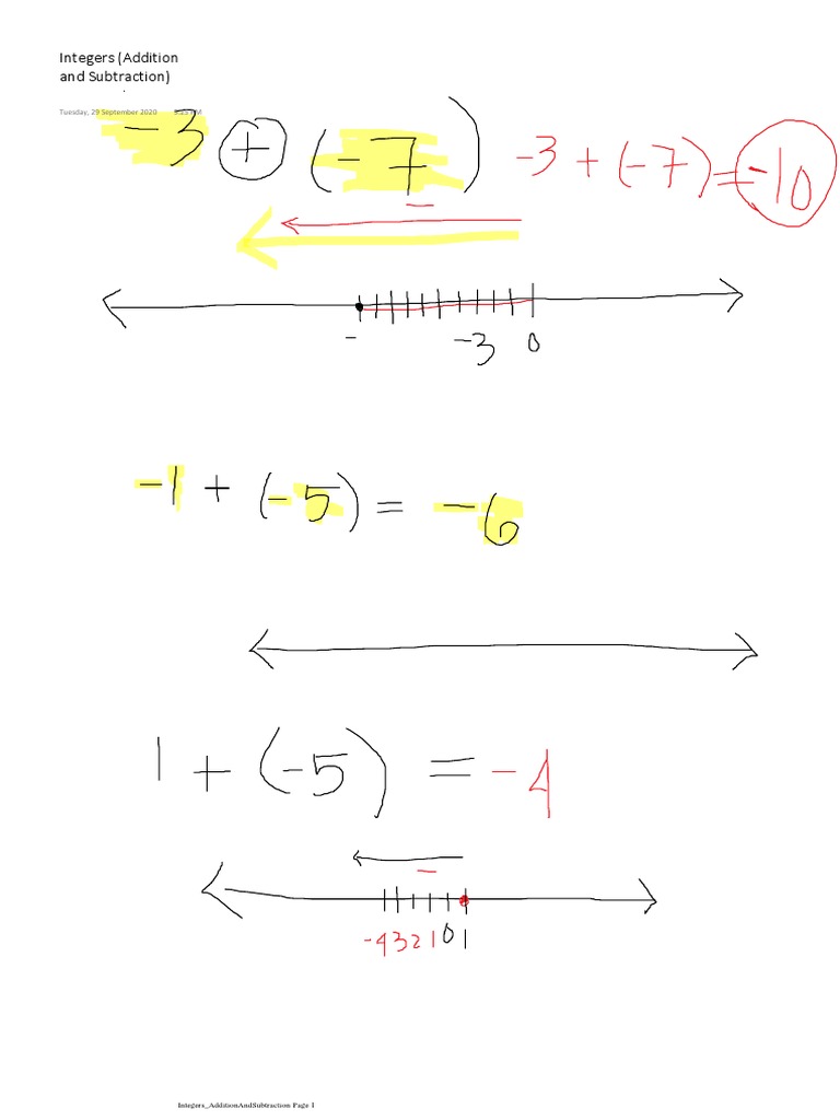 Integers AdditionAndSubtraction PDF | PDF