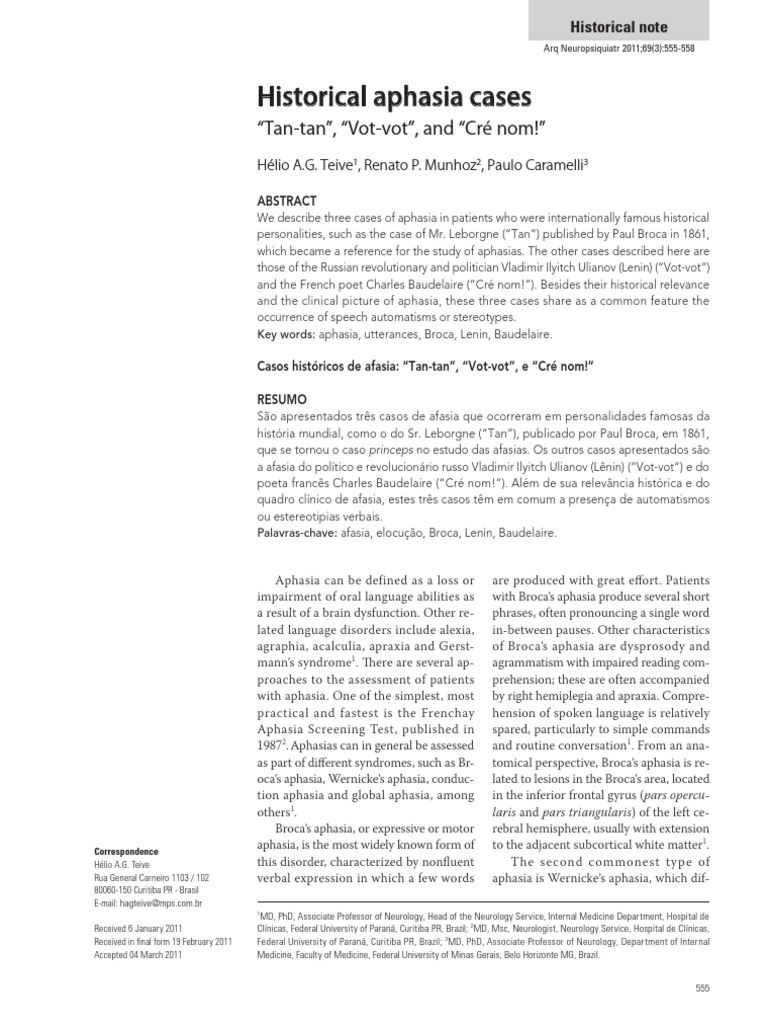 Case Study For Aphasia | PDF | Aphasia | Medical Specialties