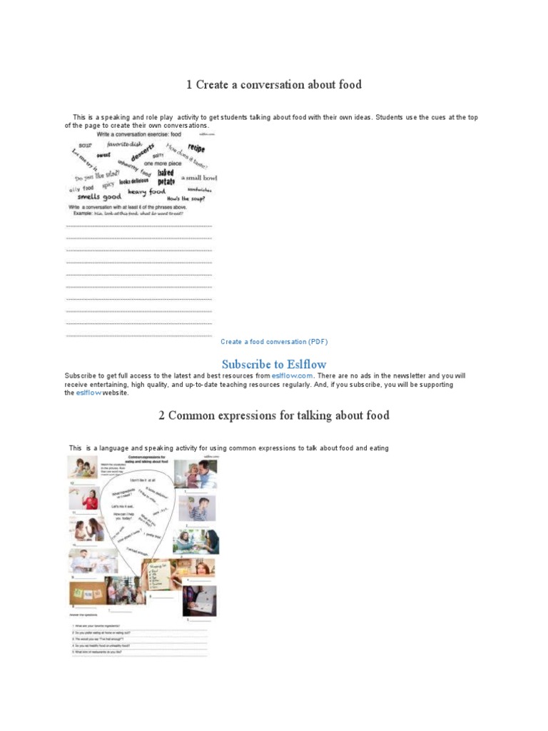 ESL Food Conversation Activities | PDF | Worksheet | Vocabulary
