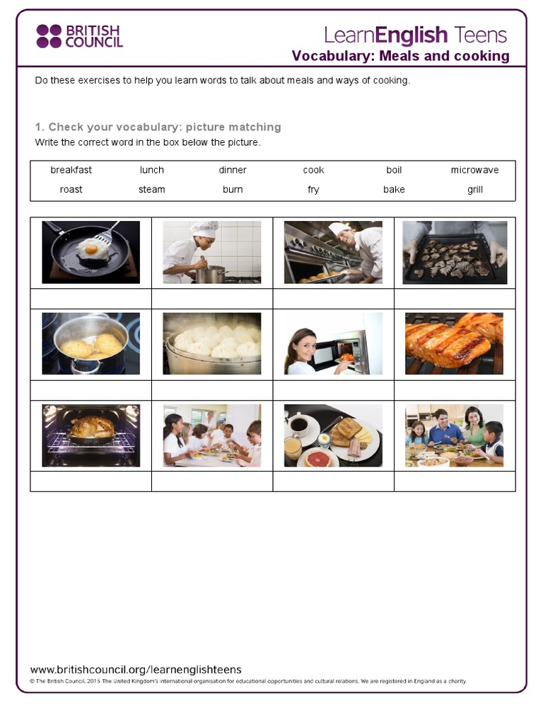 Cooking Vocabulary Exercises | PDF