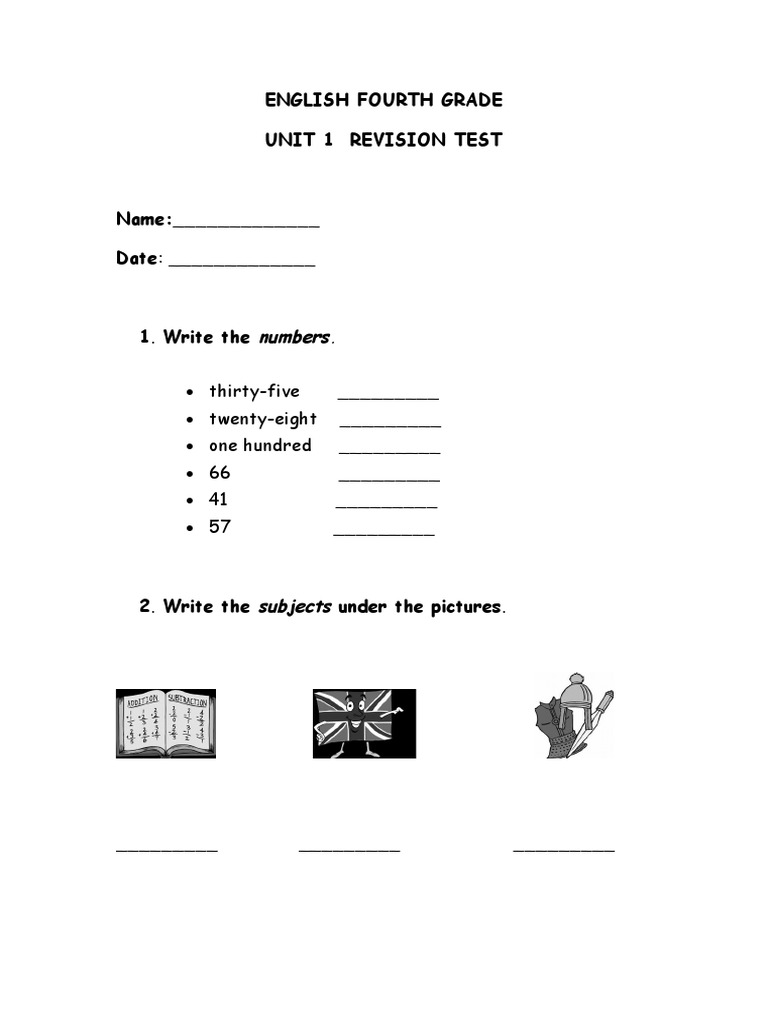 English Fourth Grade Unit 1 Revision Test | PDF