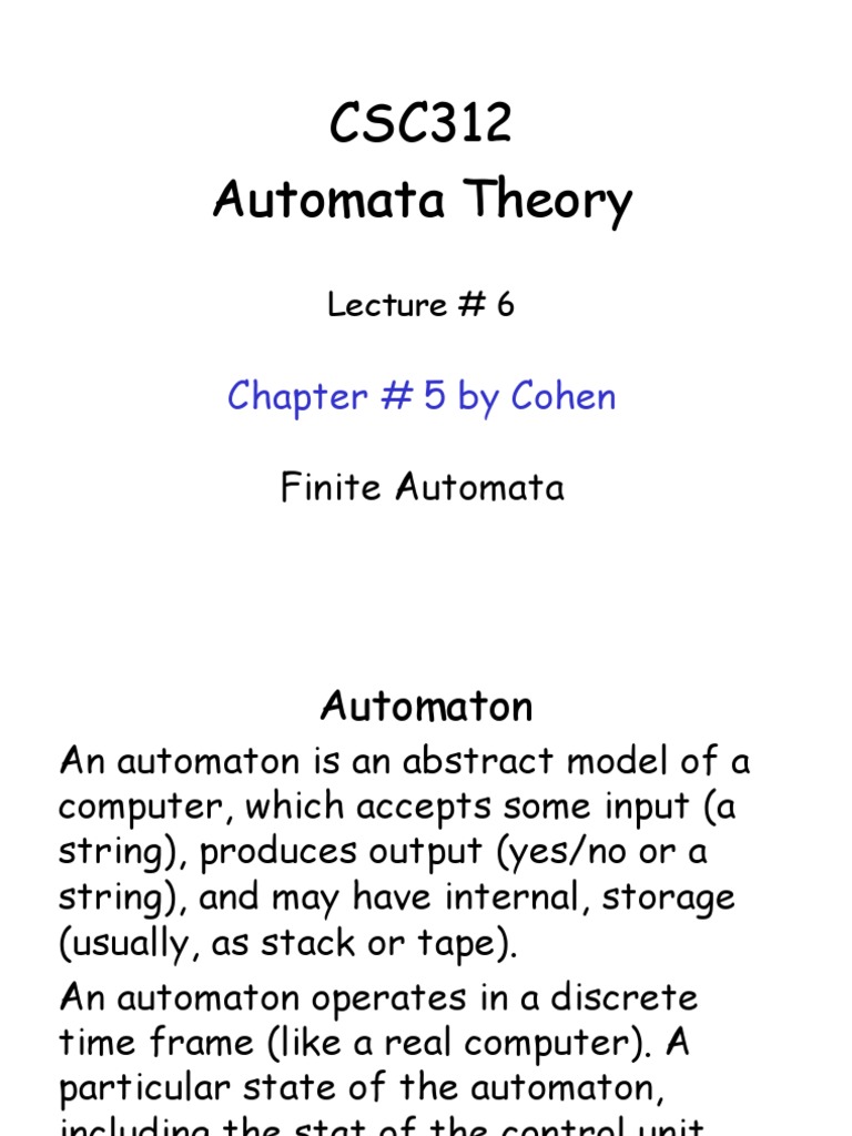 CSC312 Automata Theory: Chapter # 5 by Cohen | PDF | Theory Of Computation | Theoretical ...