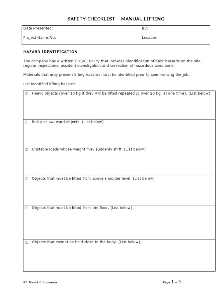 Proper Lifting Techniques: A Comprehensive Safety Checklist for Manual ...