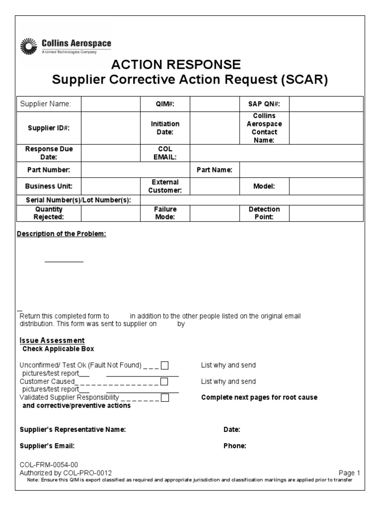 Action Response Supplier Corrective Action Request (SCAR) | PDF ...