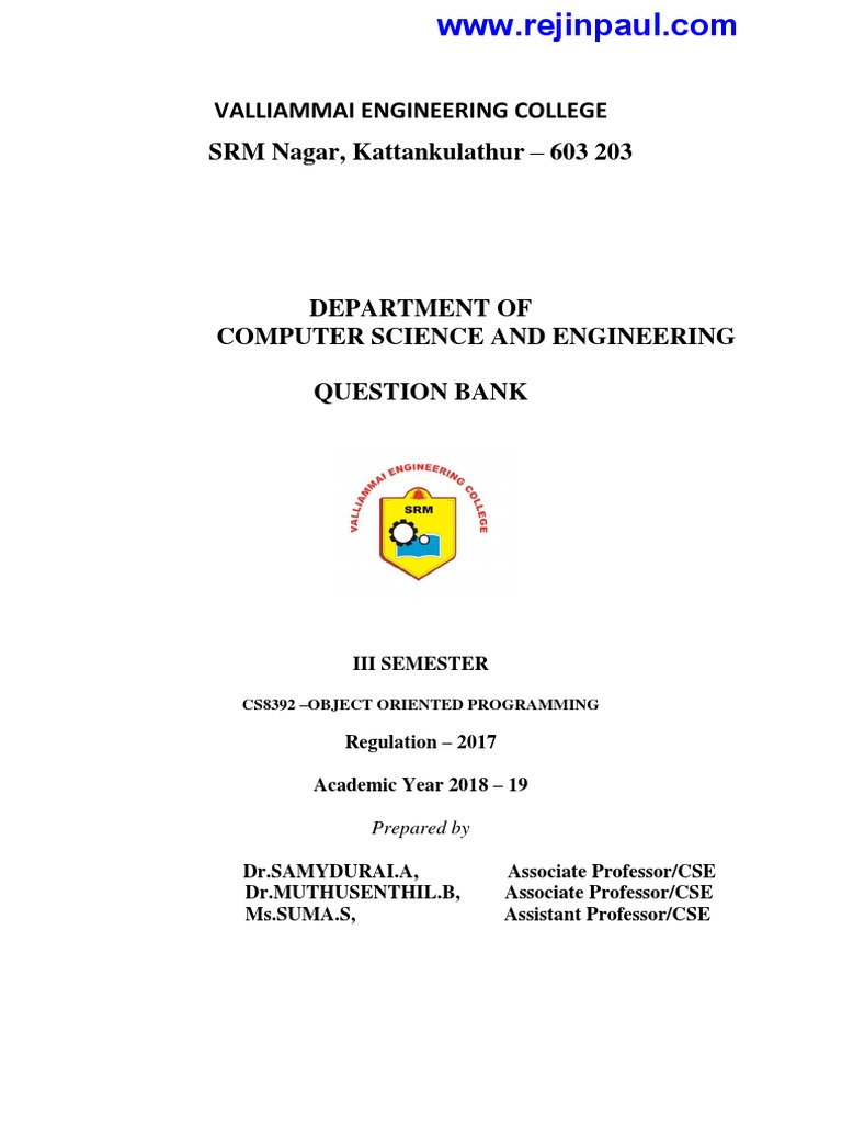 Cs8392 Object Oriented Programming Pdf Pdf Class Computer Programming Method Computer