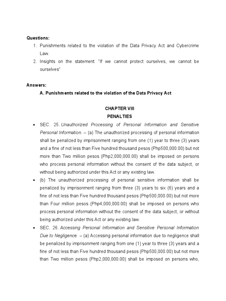 Punishments Related To The Violation of The Data Privacy Act and ...