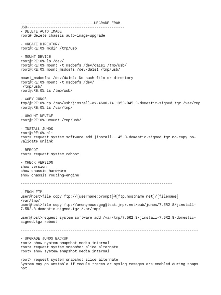 JUNOS Upgrade via USB and FTP Guide | PDF | Operating System Families | System Software
